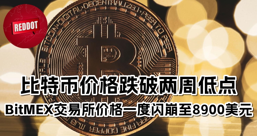 比特币价格跌破两周低点，BitMEX交易所价格一度闪崩至8900美元 - 红点网 Red Dot